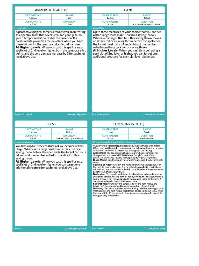 Paladin Spell Cards | PDF