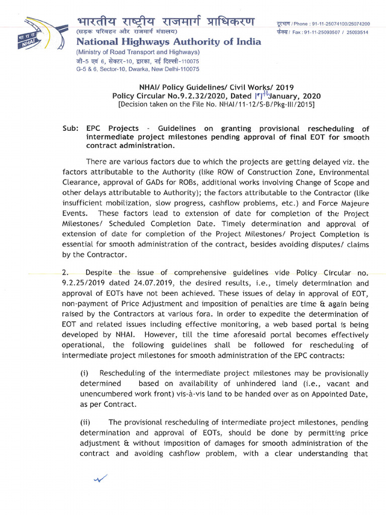 NHAI Policy Circular 9.2.32 | PDF