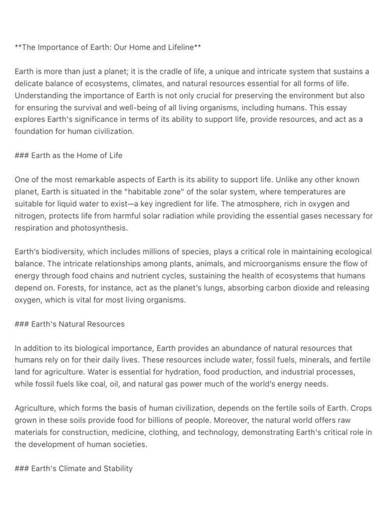 The Importance of Earth: Our Home and Lifeline | PDF | Soil | Ecosystem