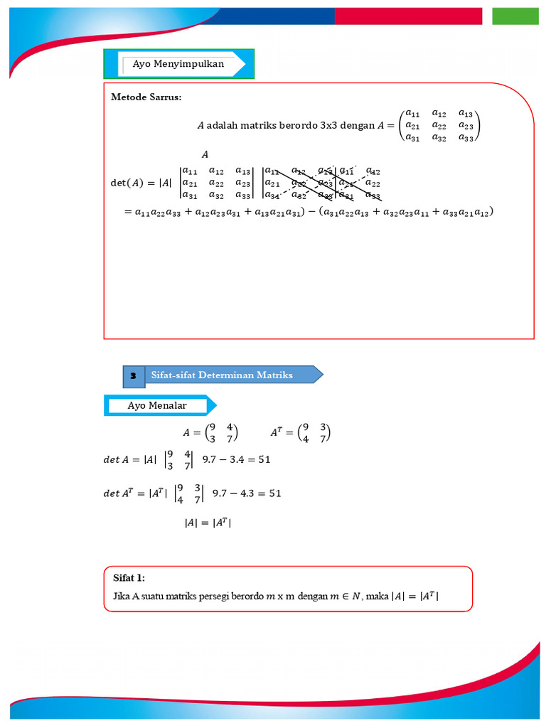 Bahan Ajar Sifat-Sifat Determinan Matriks | PDF | Metode & Bahan Ajar ...