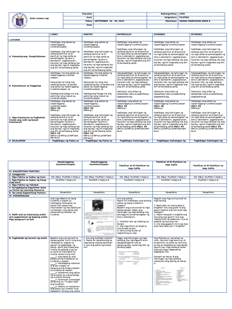 DLL-WEEK-8-FILIPINO-V | PDF