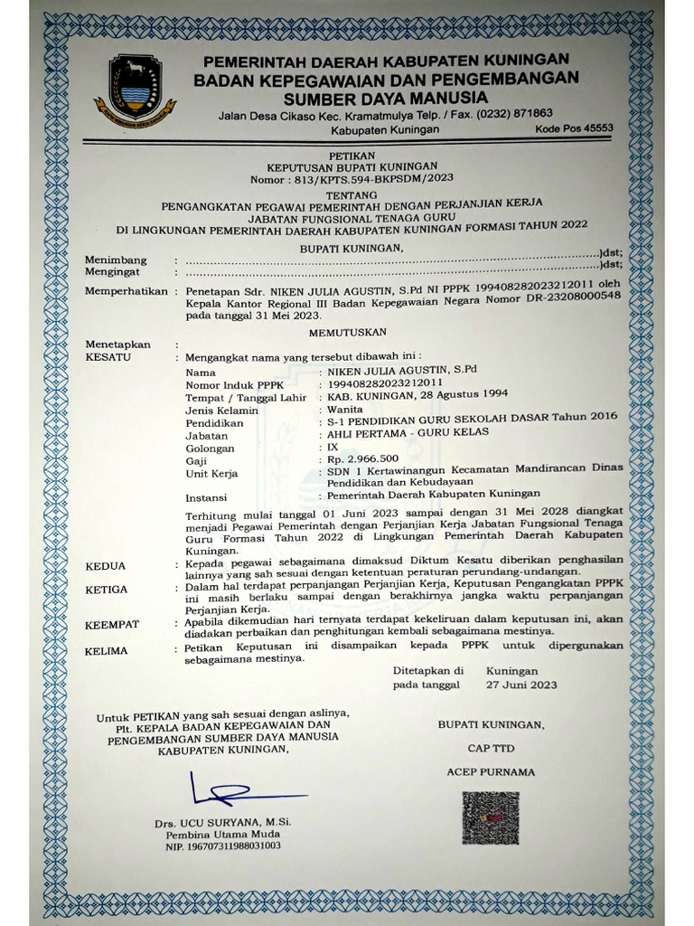 SK PPPK 19940828 2023212011 | PDF