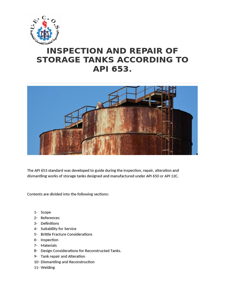 6.inspection and Repair of Storage Tanks According To Api 653. | PDF ...