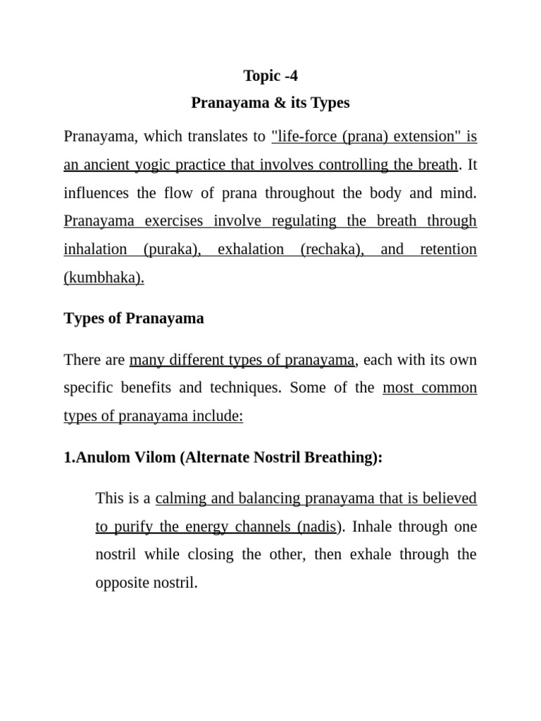 Topic-4 Pranayama & Its Types | PDF | Breathing | Prana