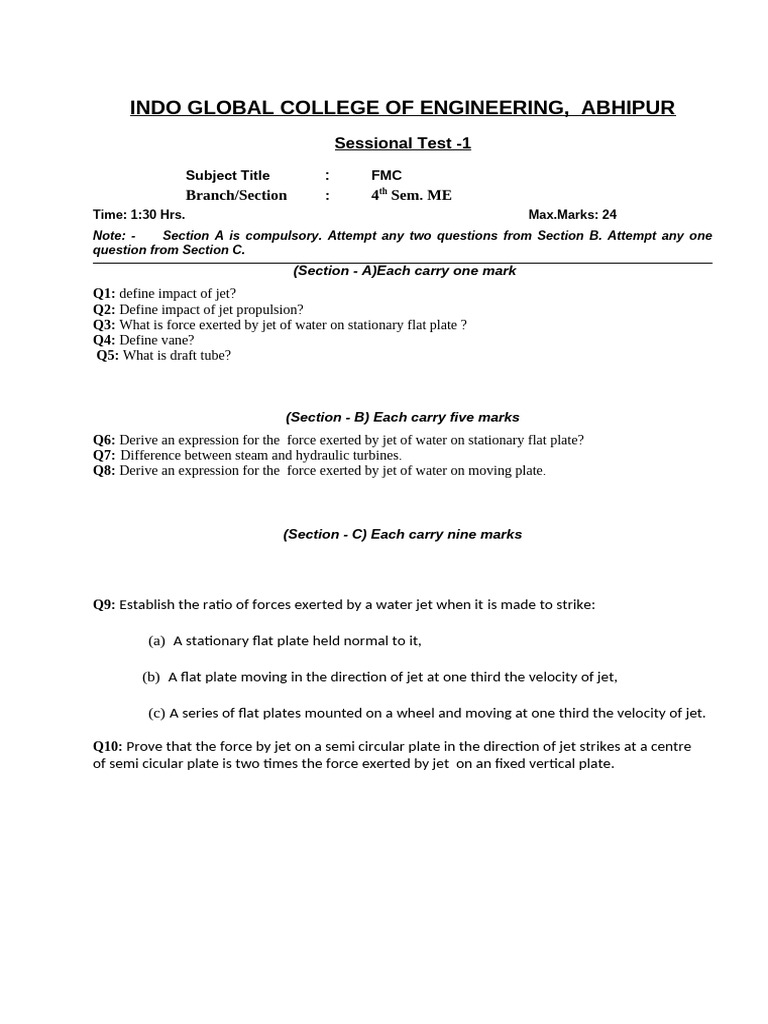 FMC Sessional - 1 Set-1 | PDF | Science & Mathematics