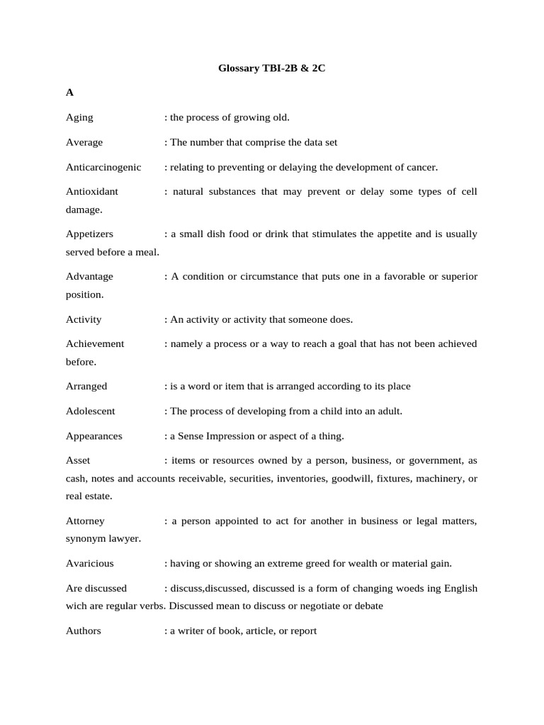 TBI-2B & 2C Glossary of Terms | PDF | Mind | Feeling