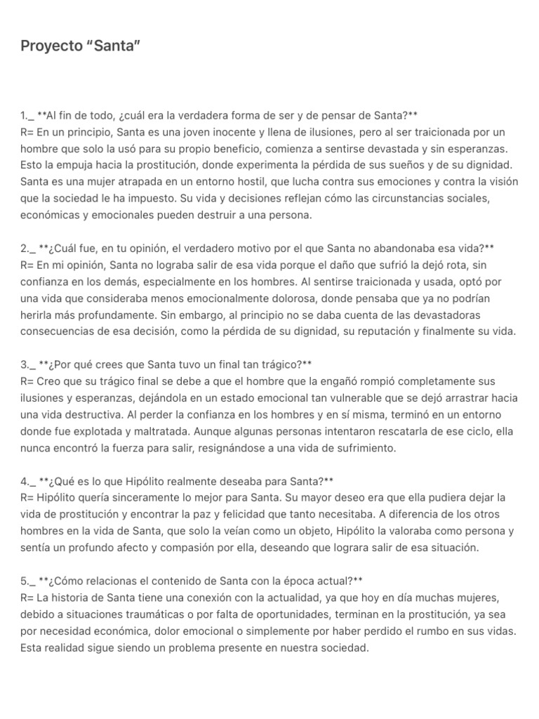 Proyecto “Santa” | PDF | Sufrimiento