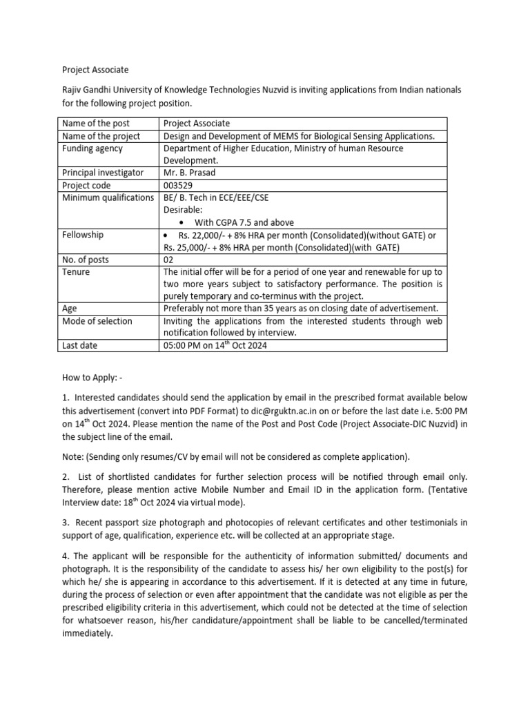 Project - Associate - Job Description - 24 - 09 - 2024 | PDF