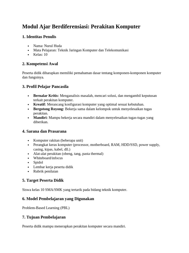 Modul Ajar Perlatihan | PDF | Komputer