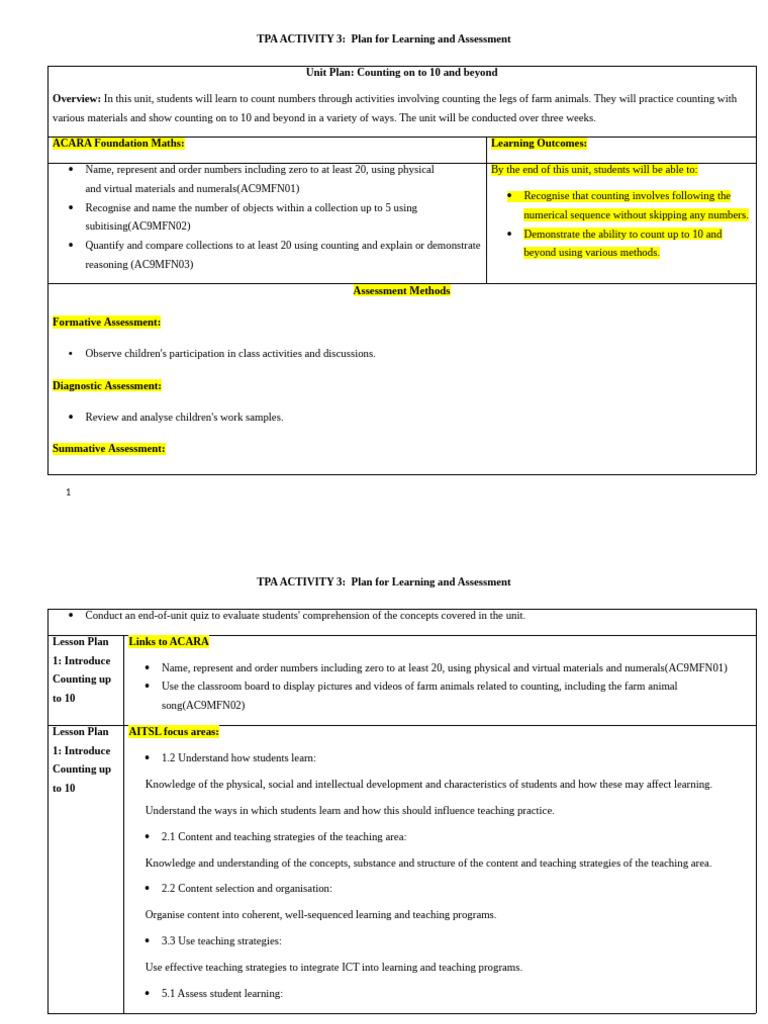 TPA 3 - Counting Number | PDF | Educational Assessment | Learning