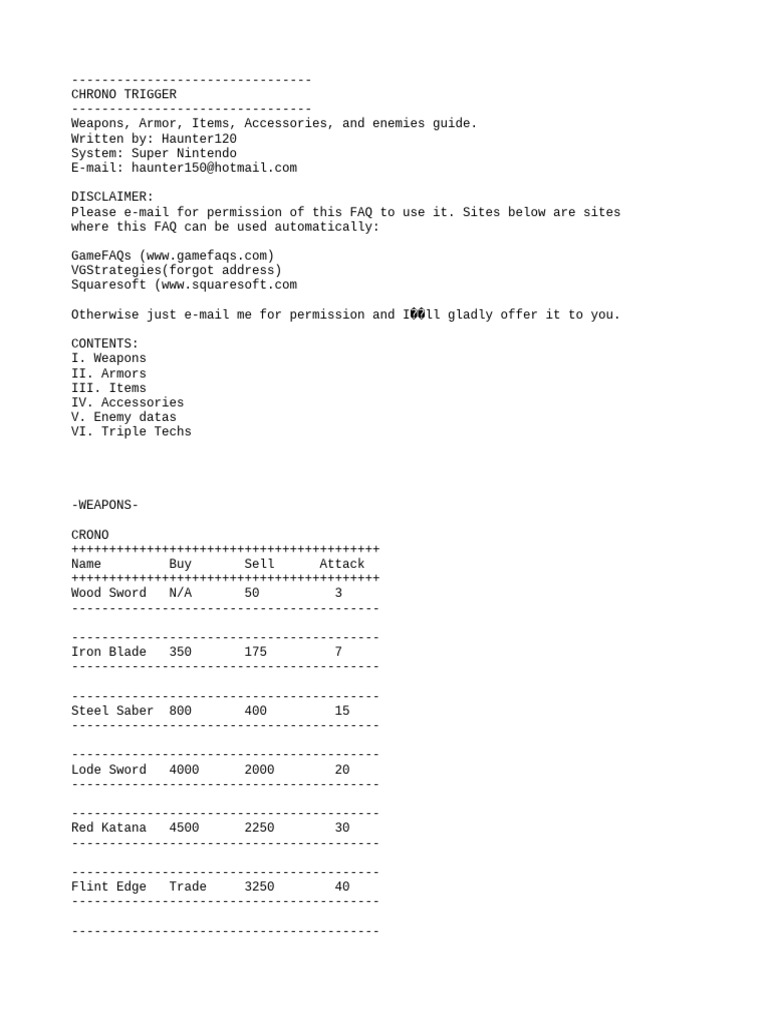 Chrono Trigger Lists | PDF