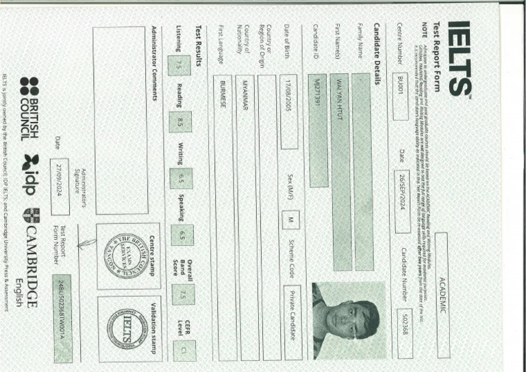 IELTS SCORE CARD | PDF