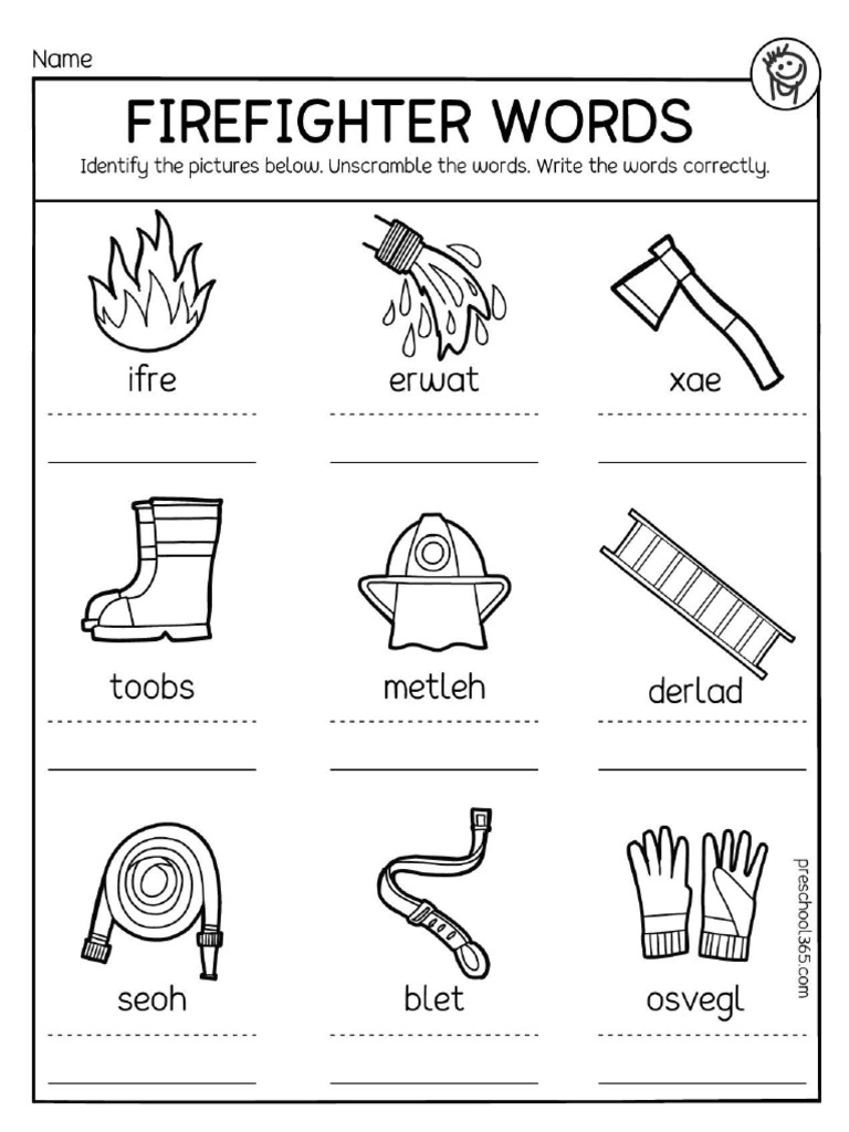 Firefighter Words Activity For First Grade Children | PDF
