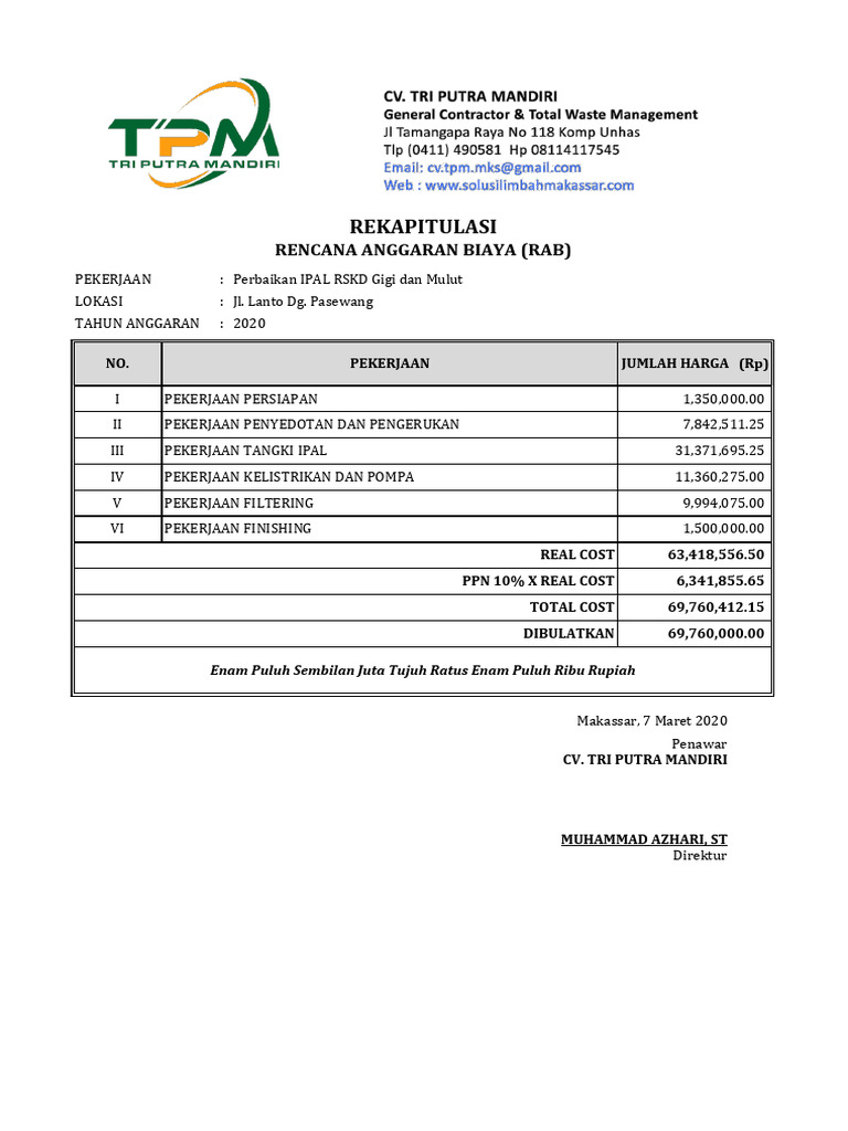 Penawaran Perbaikan IPAL | PDF