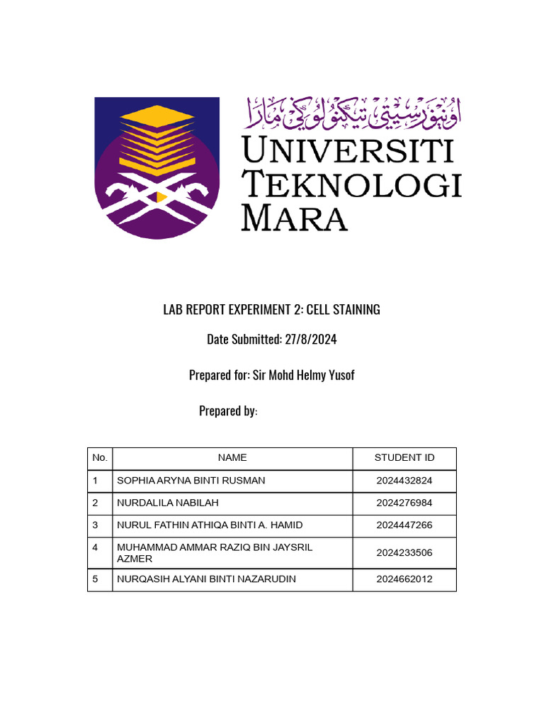 Lab Report Exp 2 Group 5 Uitm | PDF | Cell (Biology) | Organelle