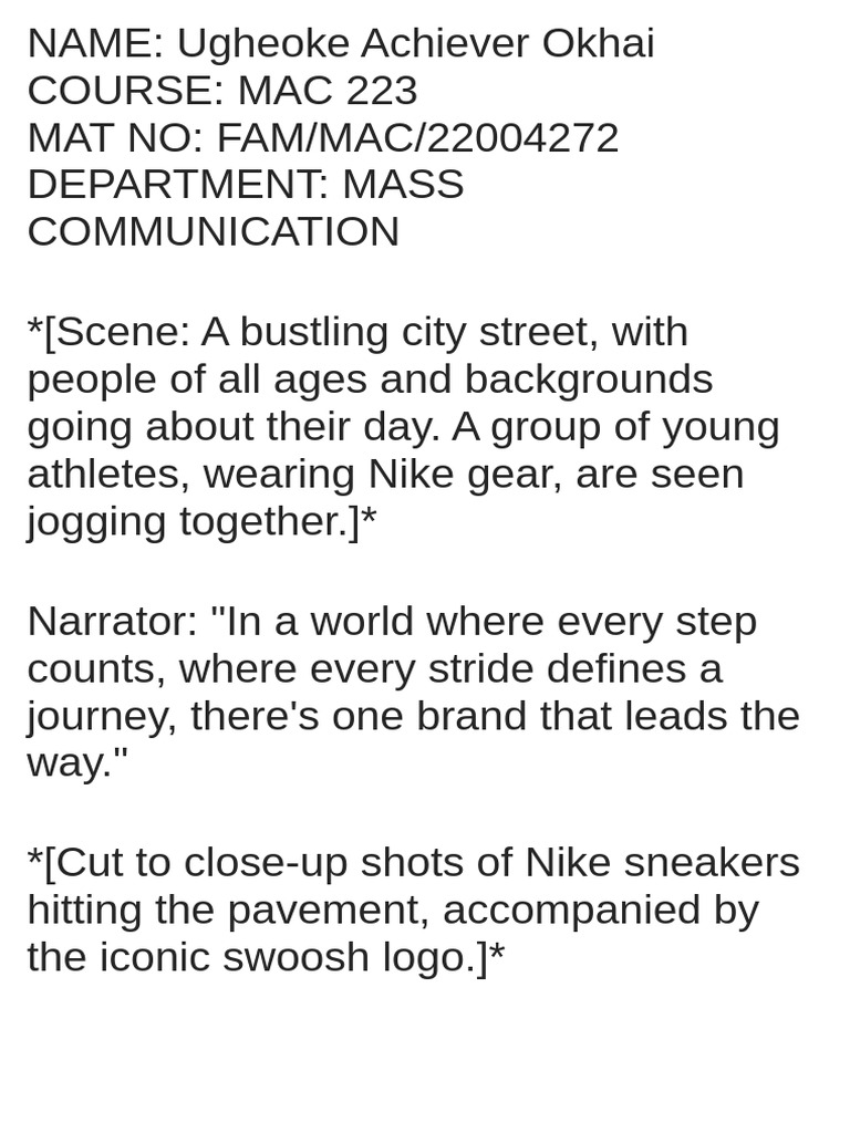 Nike Advertisment Script | PDF | Nike