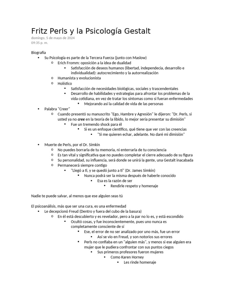 Fritz Perls y La Psicología Gestalt | PDF | Terapia Gestalt | Trauma ...