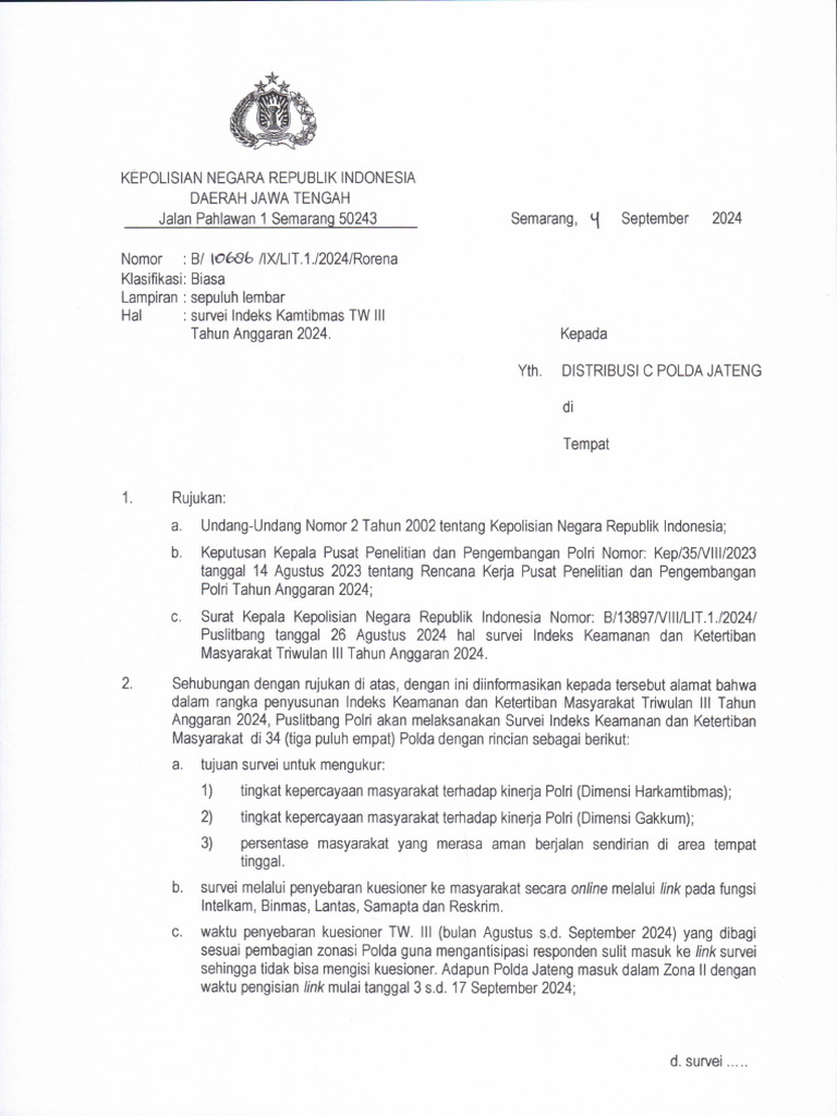 Surat.10686.survei Indeks Kamtibmas TW Iii | PDF