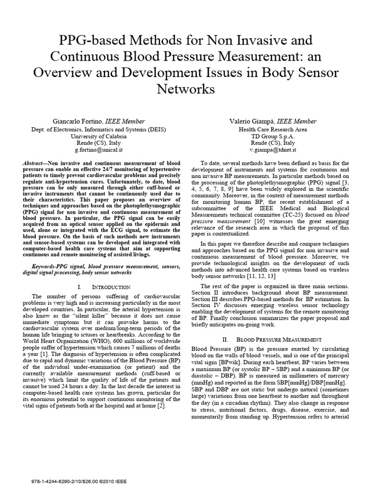 PPG Techniques for Continuous BP Monitoring | PDF | Blood Pressure ...