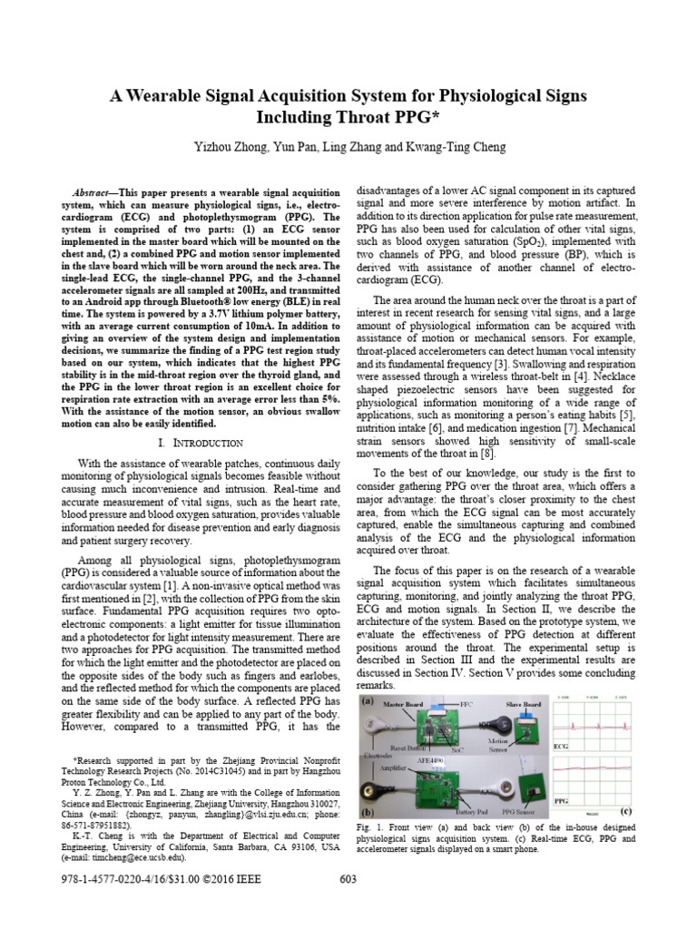 A Wearable Signal Acquisition System For Physiological Signs Including ...