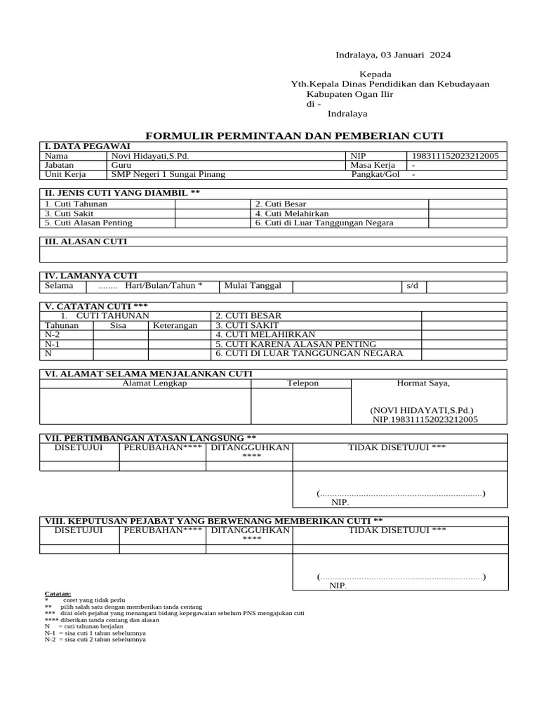 Blanko Cuti Melahirkan | PDF