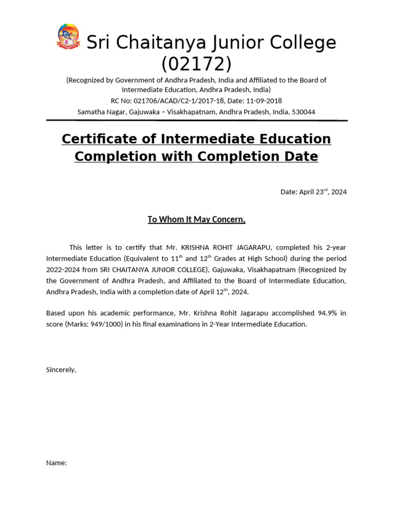 Rohit Intermediate Certificate-2 | PDF