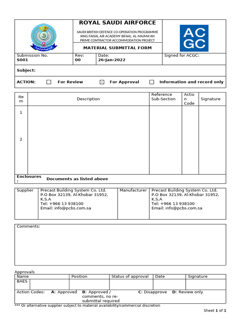 Material Submittal Form | PDF