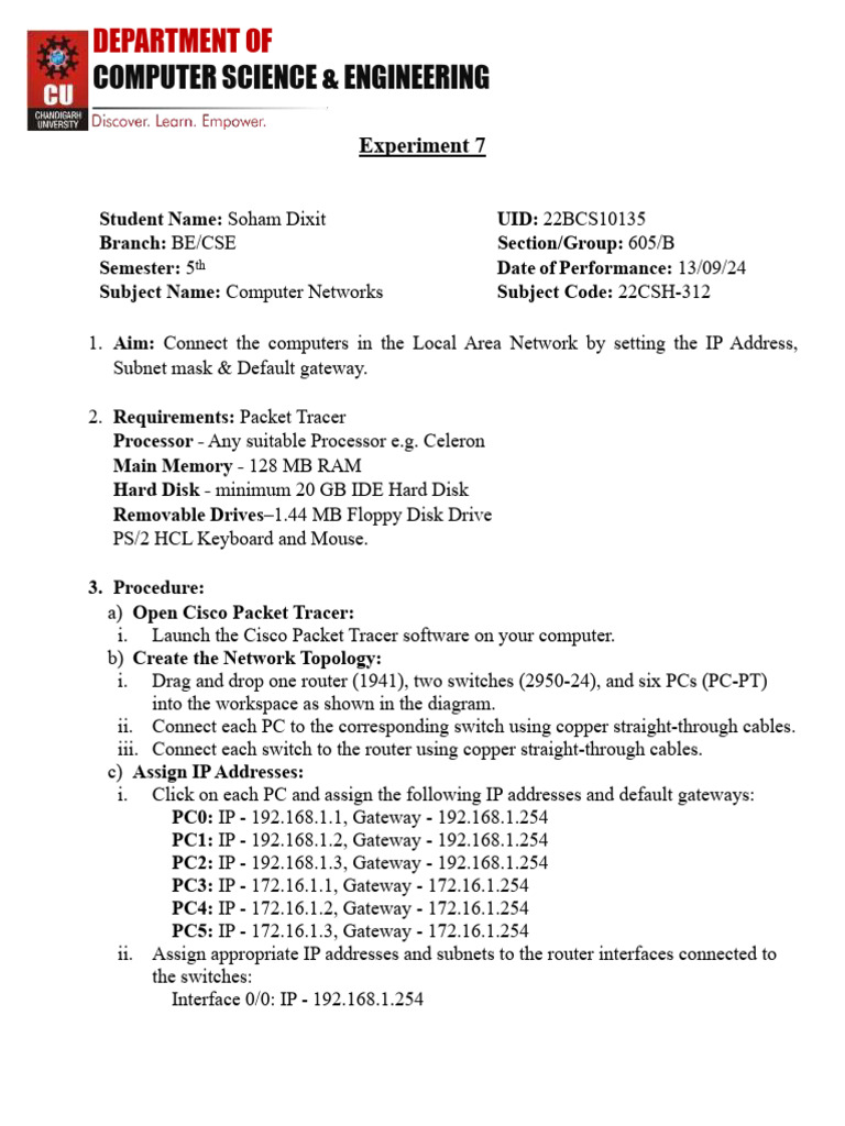 Soham CN Exp 7 | PDF | Computer Network | Router (Computing)