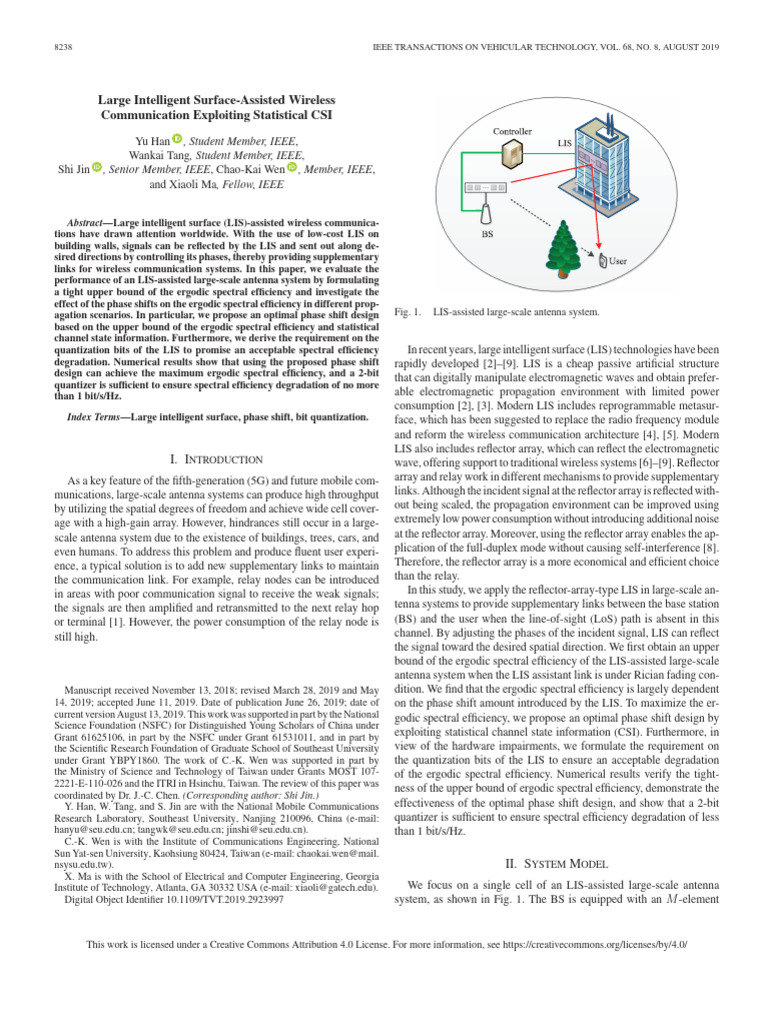 Large Intelligent Surface-Assisted Wireless Communication Exploiting Statistical CSI | PDF ...