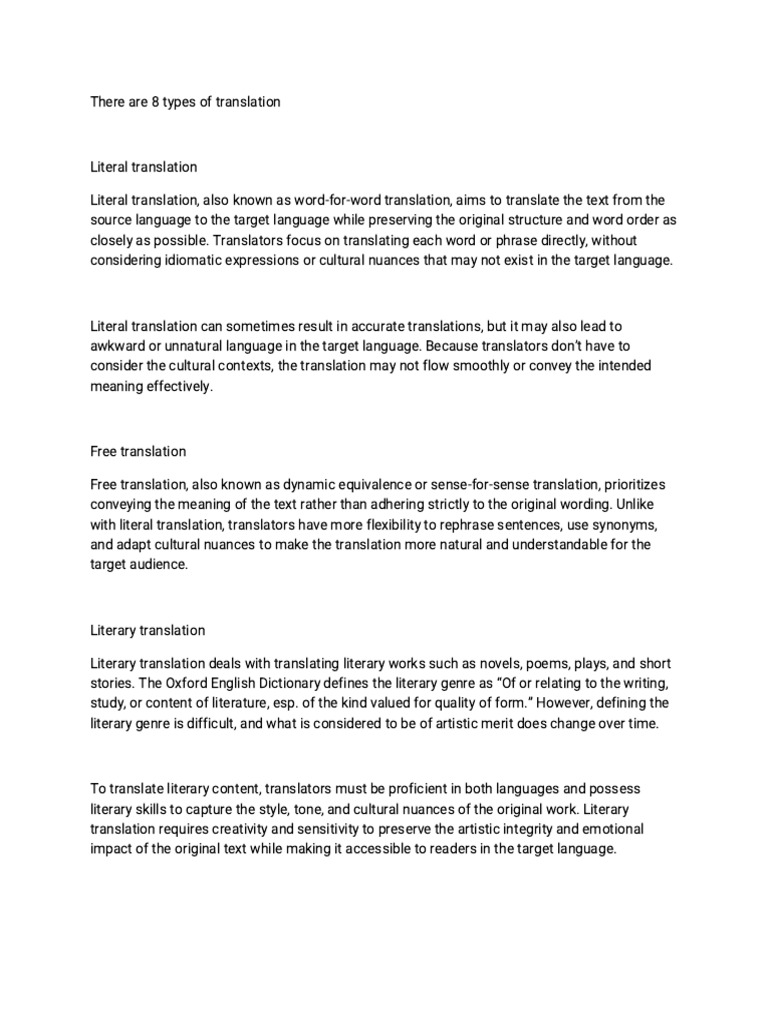 Types Of Translation | PDF | Translations | Language Interpretation