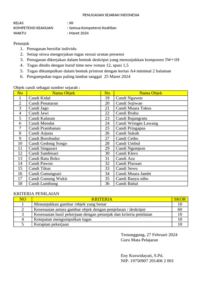 Penugasan Sejarah Indonesia 2024 - Eny | PDF