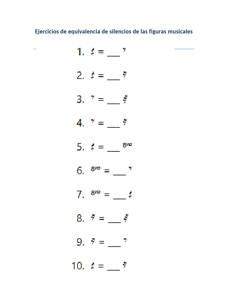Ejercicios - Equivalencia - Silencios de Figuras - Musicales | PDF