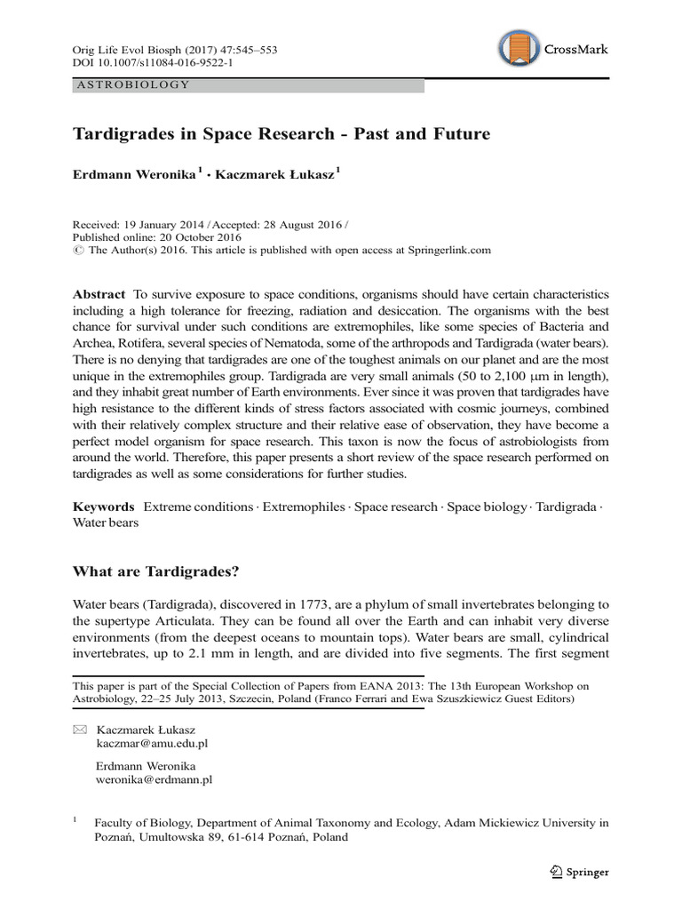 Tardigrades: Extremophiles in Space Research | PDF | Water | Proteins