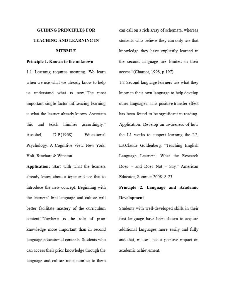 MTBMLE Teaching Principles Guide | PDF | Second Language | Second ...