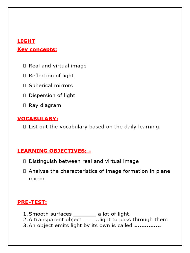Light Notes GR 7 | PDF | Mirror | Optics