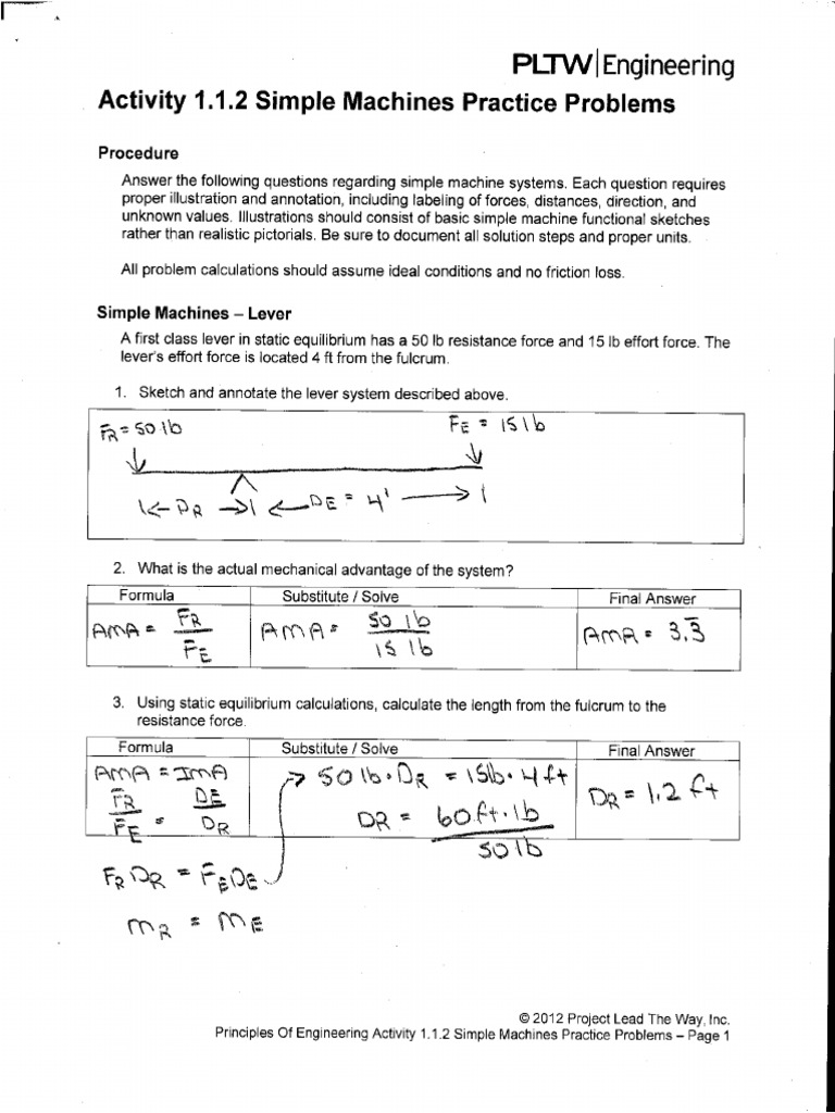 1.1.2 Activity SimpleMachinesPracticeProblems Solutions | PDF