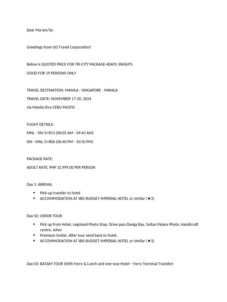 Mnl - Sin Tri-city Tour Package | PDF