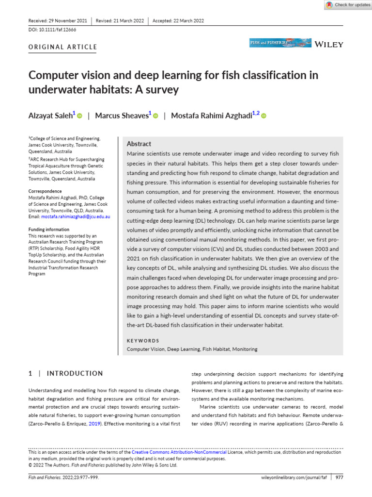 Fish and Fisheries - 2022 - Saleh - Computer Vision and Deep Learning ...