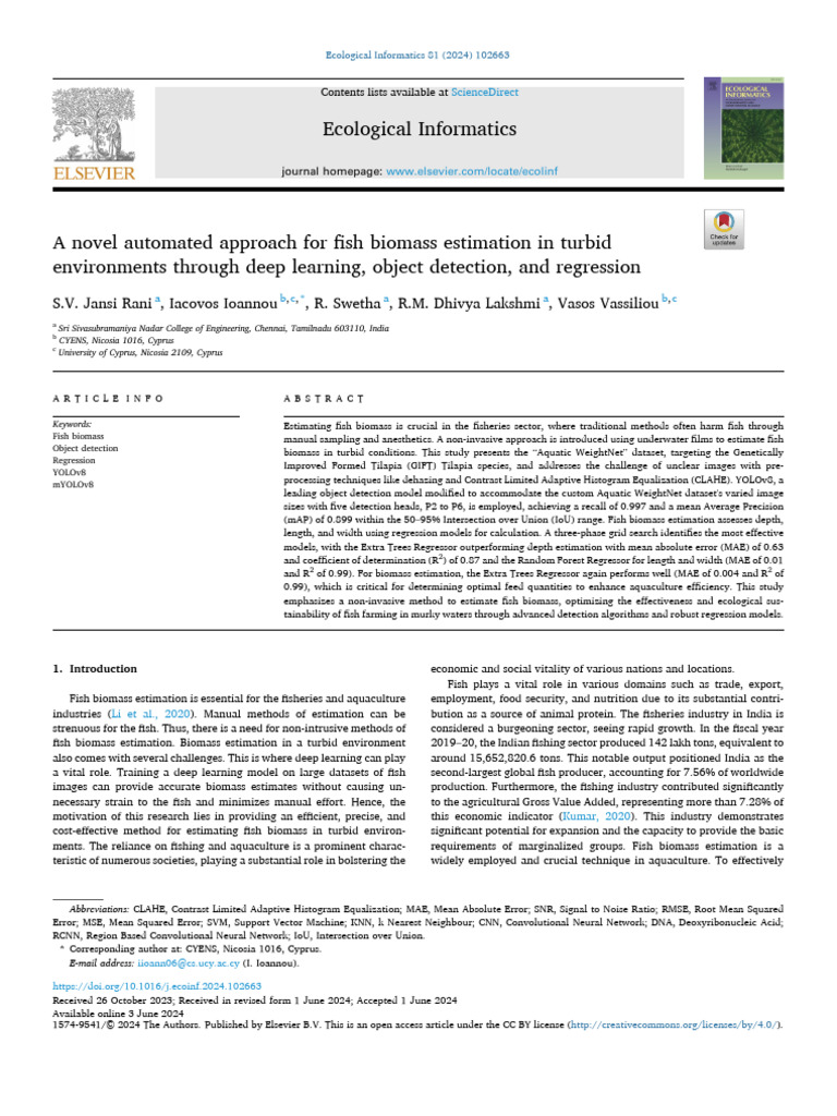 1 s2.0 S157495412400205X Main | PDF | Aquaculture | Artificial Neural Network
