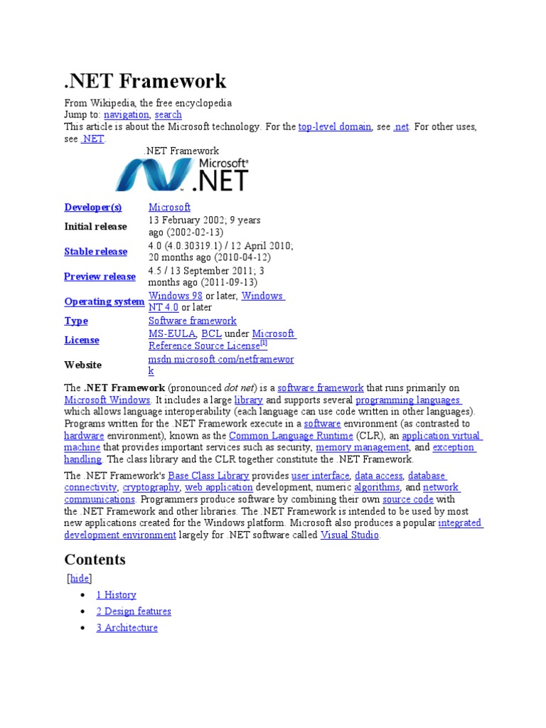 NET Framework | PDF | Microsoft Visual Studio | .Net Framework