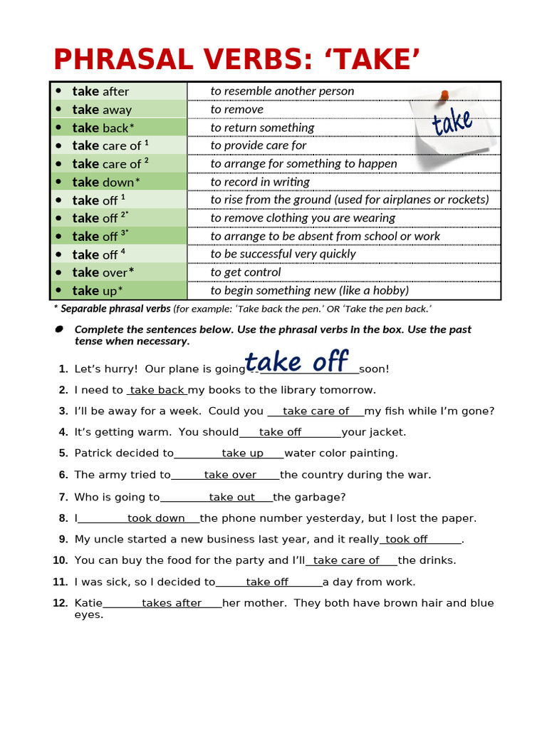 Essential Phrasal Verbs with 'Take' | PDF