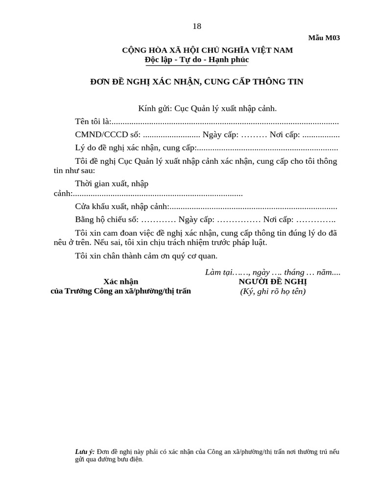 11. Mẫu M03, Cung Cấp Thông Tin Tr 18 | PDF
