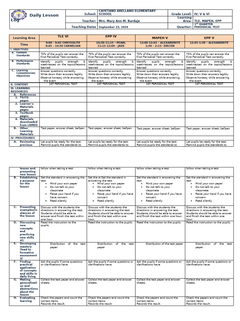 DLL in Periodical test | PDF | Educational Assessment | Pedagogy