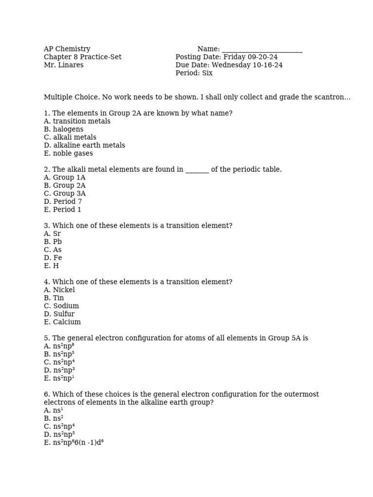 Chapter 8 - Practice-Set | PDF | Chemical Elements | Electron Configuration