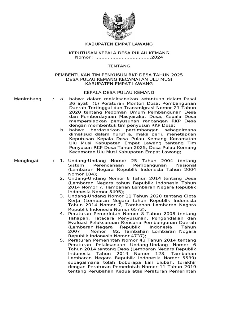 SK Tim Penyusun RKP Desa 2025 - 113324 | PDF