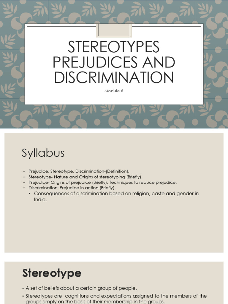 Module 5 Stereotypes, Prejudice and Discrimination | PDF | Prejudices ...