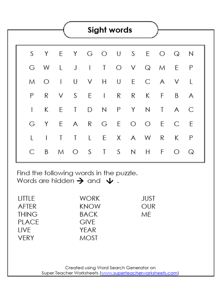 Sight_words wordsearch | PDF | Word Search | Linguistics