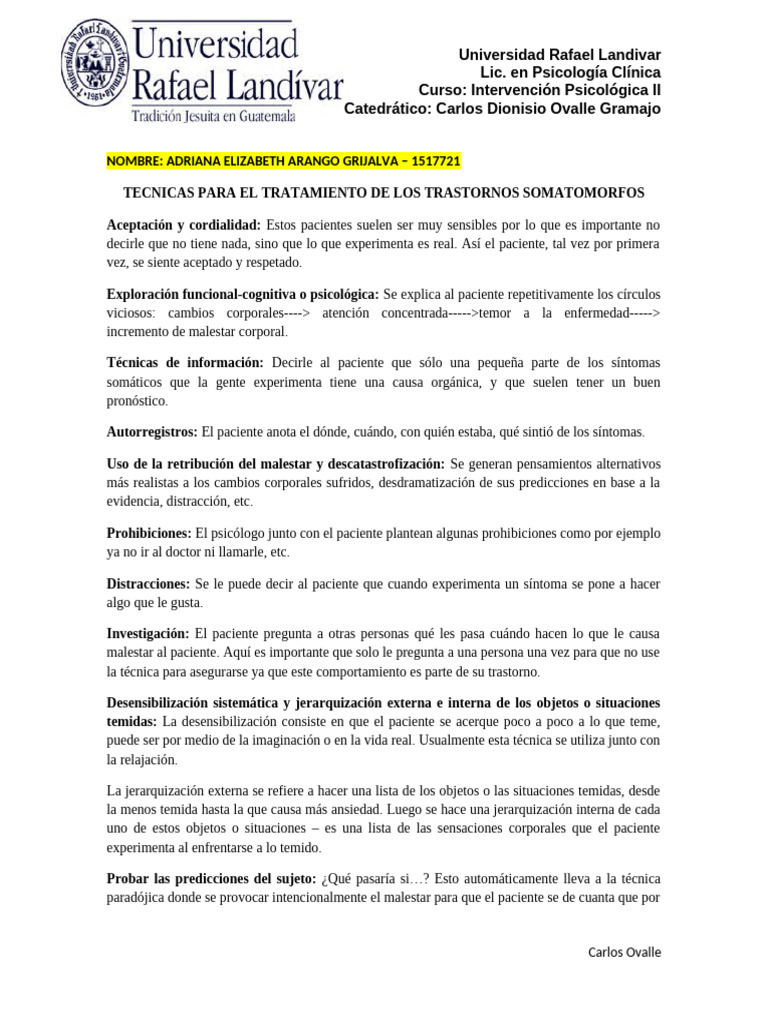 Tecnicas de Tratamiento de Los Síntomas Somáticos | PDF | Ansiedad | Sicología