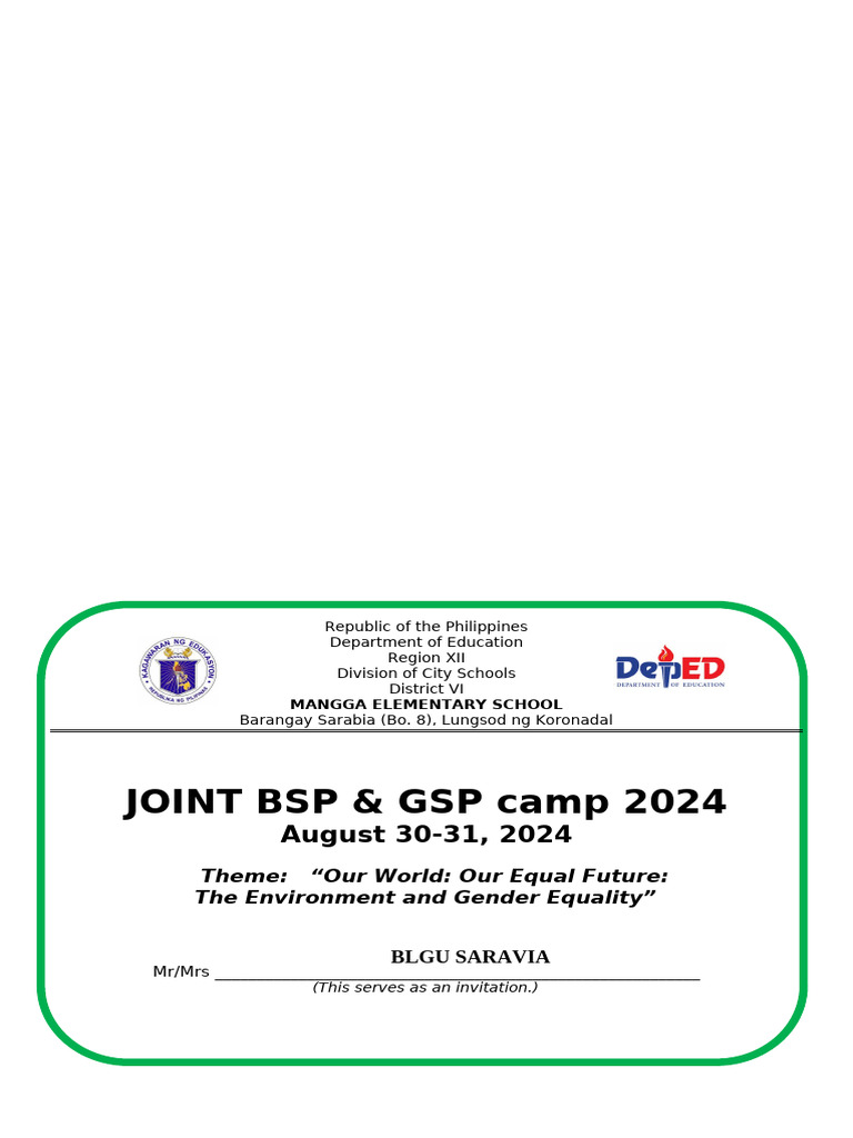 Joint BSP & GSP Camp 2024 Invitation | PDF | Youth Movements | Outdoor Recreation