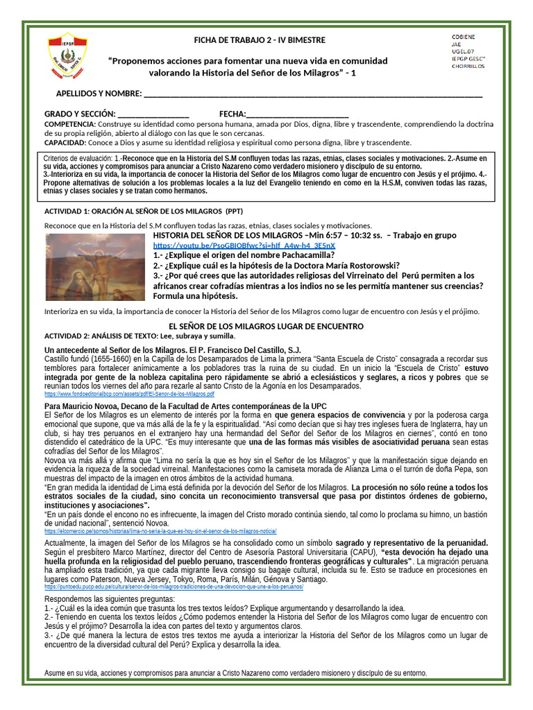 Ficha de Act 02 - IV Bim - Rel | PDF | Lima